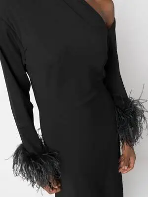 16Arlington Feather-trim One-shoulder Midi Dress