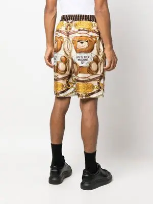 Moschino Teddy-print Silk Shorts - Neutrals