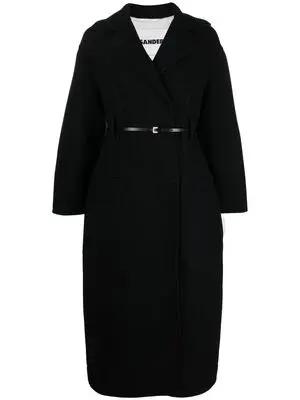 JIL SANDER Belted Virgin Wool Coat - Black