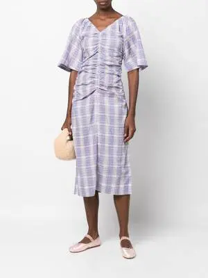 GANNI Checked Draped Midi Dress