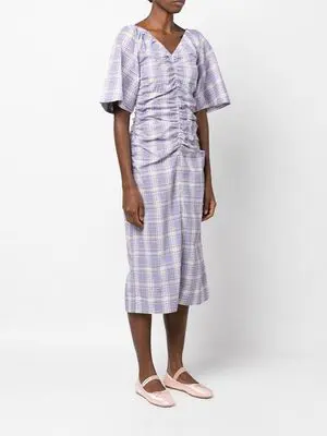 GANNI Checked Draped Midi Dress
