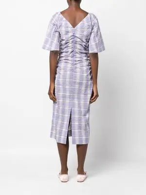 GANNI Checked Draped Midi Dress