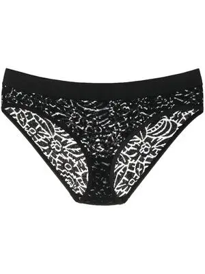 ERES Floral-embroidery Mesh Thong - Black