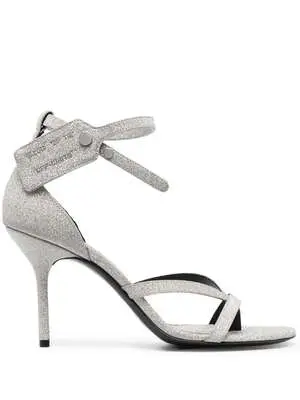 Off-White Zip Tie Glittered Leather Stiletto Sandals