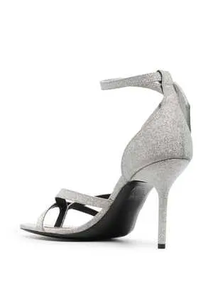 Off-White Zip Tie Glittered Leather Stiletto Sandals