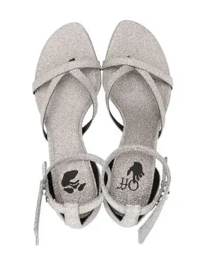 Off-White Zip Tie Glittered Leather Stiletto Sandals