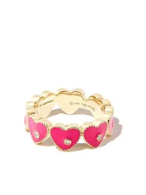 Yvonne Léon 9kt Yellow Enamel Diamond Heart Ring - Gold