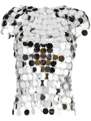Rabanne Rabanne Metallic-disks Short-Sleeved Top Silver