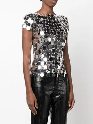 Rabanne Metallic-disks Short-sleeved Top - Silver