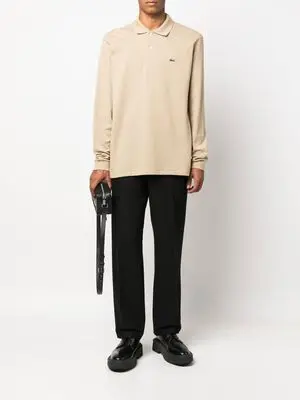 Lacoste Appliqué-logo Long-sleeve Polo Shirt - Neutrals