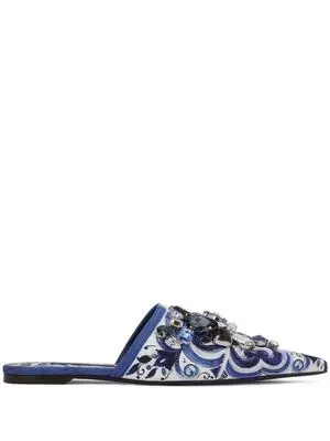 Dolce & Gabbana Majolica-print Brocade Mules - Blue
