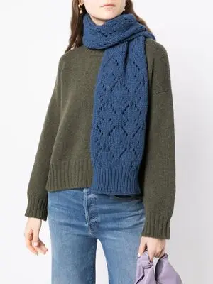 Pringle Of Scotland Diamond Eyelet-stitch Wool Scarf - Blue