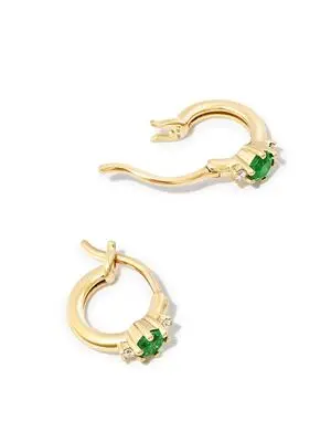 Adina Reyter 14kt Emerald And Diamond Huggie Hoop Earrings
