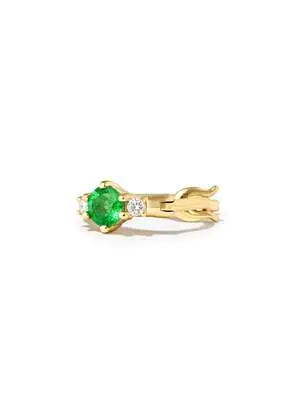 Adina Reyter 14kt Emerald And Diamond Huggie Hoop Earrings