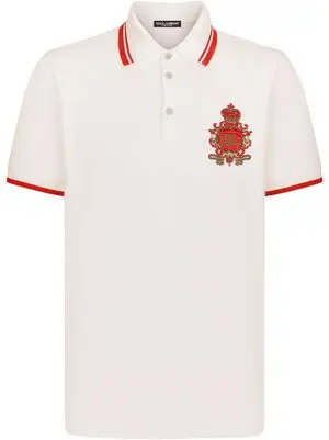 Dolce & Gabbana Heraldic-patch Piqué Polo Shirt - White