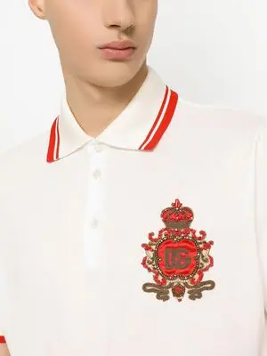 Dolce & Gabbana Heraldic-patch Piqué Polo Shirt - White