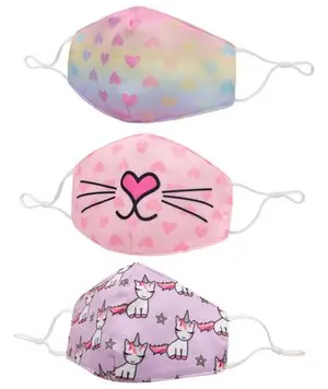 OMG ACCESSORIES - Pink Ombre Hearts, Bella Kitty, & Lil Miss Gwen Printed Face Mask Bundle Set