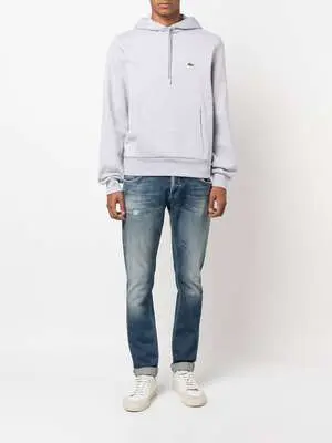 Lacoste Logo-patch Fleece Hoodie - Grey