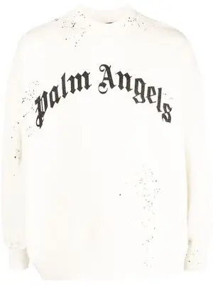 Palm Angels Logo-print Distressed-finish Sweatshirt - Neutrals