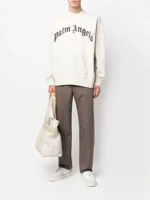 Palm Angels Logo Print Distressed Sweatshirt