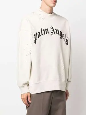 Palm Angels Logo Print Distressed Sweatshirt