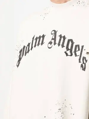 Palm Angels Logo Print Distressed Sweatshirt