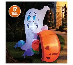 JOIEDOMI 5 Ft Cute Ghost Lifting Pumpkin Candy G Inflatable
