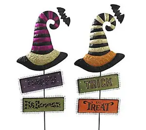 GERSON INTERNATIONAL Set Of Two 37-in Metal Witch's Hats Yard Stake Gerson Co - One-color