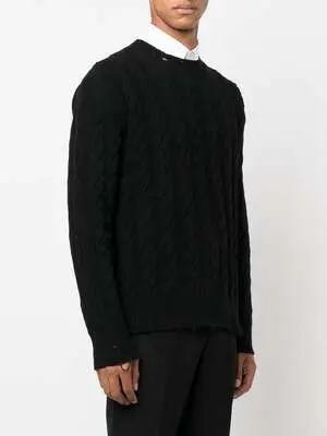 LANEUS Cable-knit Crew Neck Sweater