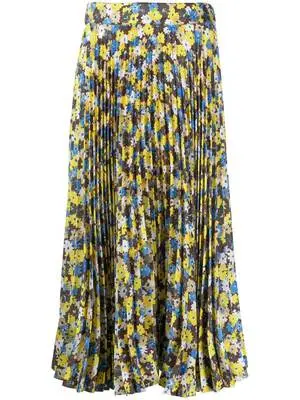 Plan C Twill Pleated Skirt With Floral Print