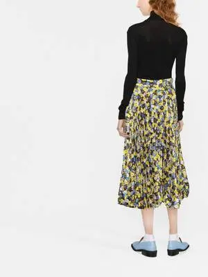 Plan C Twill Pleated Skirt With Floral Print