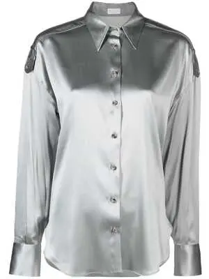 Brunello Cucinelli Embellished Epaulettes Button-up Shirt - Grey