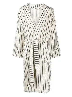 TEKLA Striped Hooded Bathrobe - Neutrals