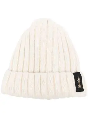 Borsalino Logo-patch Ribbed Cashmere Beanie - White