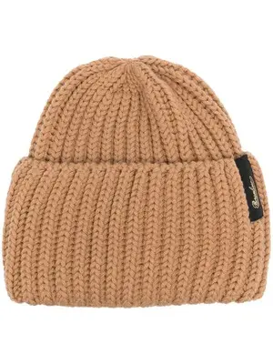 Borsalino Logo-patch Ribbed Virgin Wool Beanie - Brown