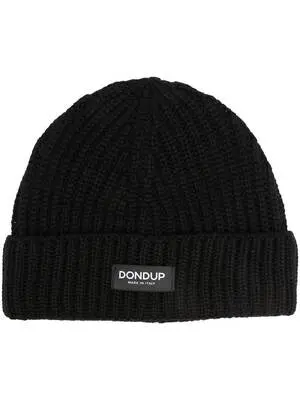 DONDUP Logo-patch Ribbed-knit Beanie - Black