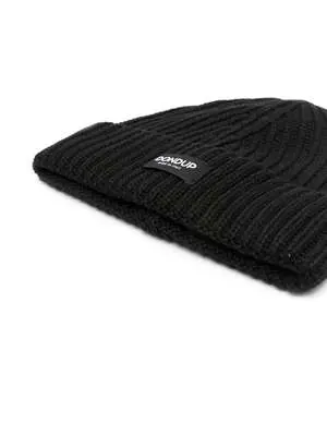DONDUP Logo-patch Ribbed-knit Beanie - Black