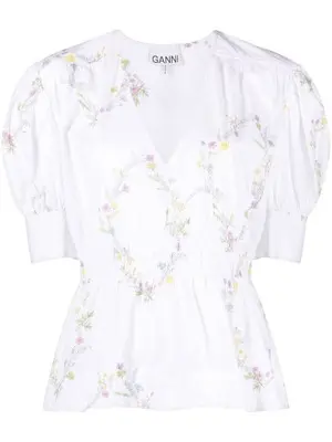GANNI Floral-print Peplum Blouse