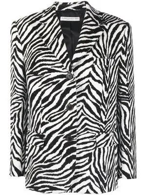 Alessandra Rich Zebra-print Single-breasted Blazer - Black