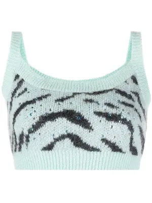 Alessandra Rich Zebra Intarsia-knit Cropped Top - Blue
