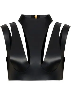Balmain Cut-out Leather Crop Top