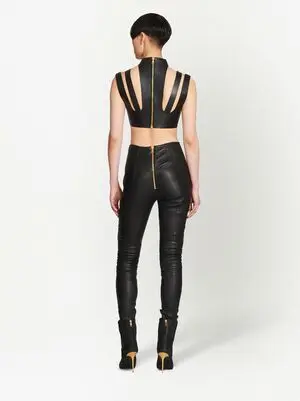Balmain Cut-out Leather Crop Top