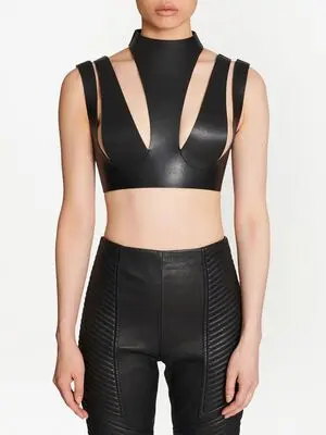 Balmain Cut-out Leather Crop Top