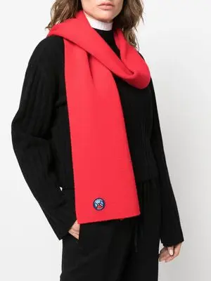 YVES SALOMON Knitted Logo-patch Scarf - Red