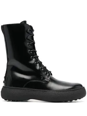 TOD'S Polished Lace-up Ankle Boots - Black