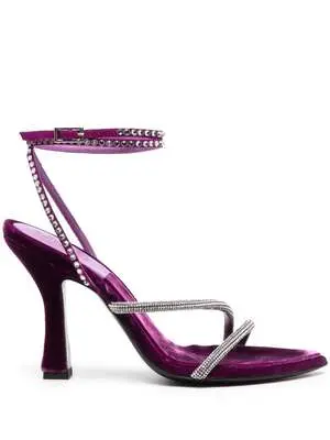 3JUIN Crystal-embellished Velvet Sandals - Purple