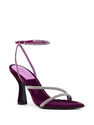 3JUIN Crystal-embellished Velvet Sandals - Purple