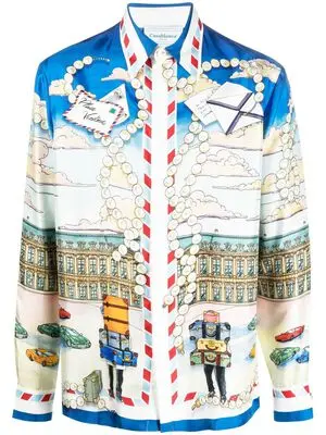 Casablanca Graphic-print Silk Shirt - Blue