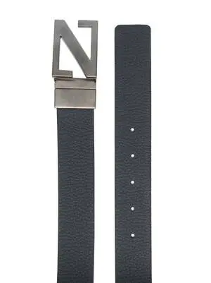 Zegna Logo-buckle Leather Belt - Blue