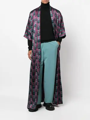 Ozwald Boateng Geometric-print Belted Long Jacket - Purple